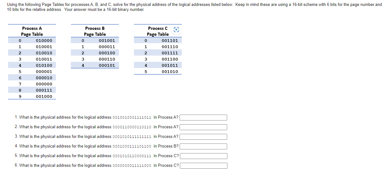 Solved 1. What is the physical address for the logical | Chegg.com