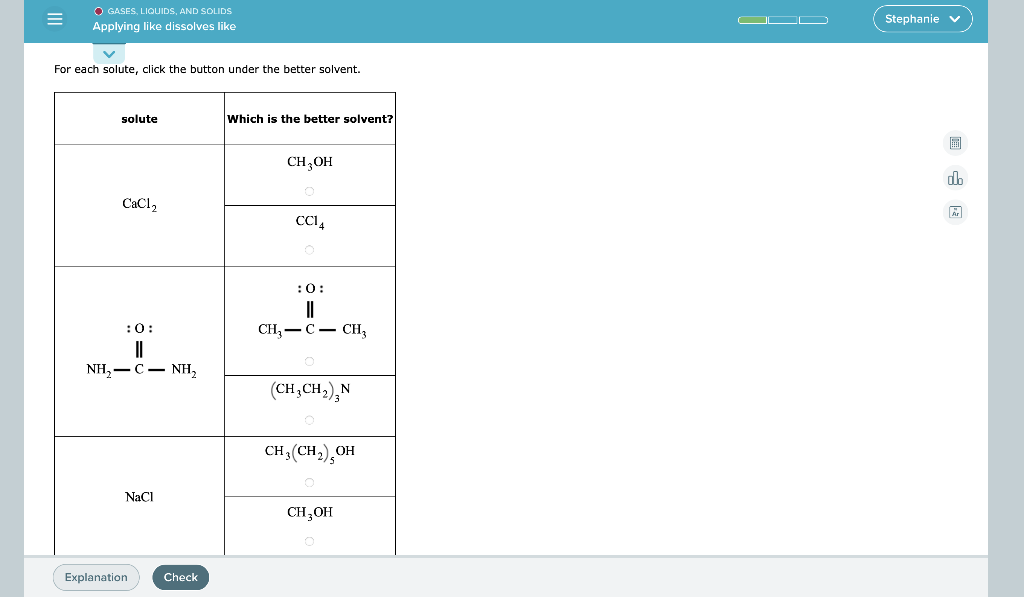 Solved GASES, LIQUIDS, AND SOLIDS Applying like dissolves | Chegg.com