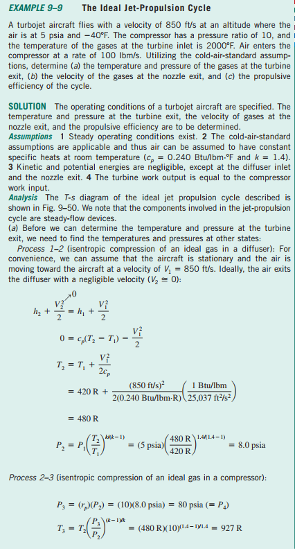 EXAMPLE 9-9 The Ideal Jet-Propulsion Cycle A turbojet | Chegg.com