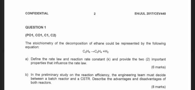 Solved The stoichiometry of the decomposition of ethane | Chegg.com