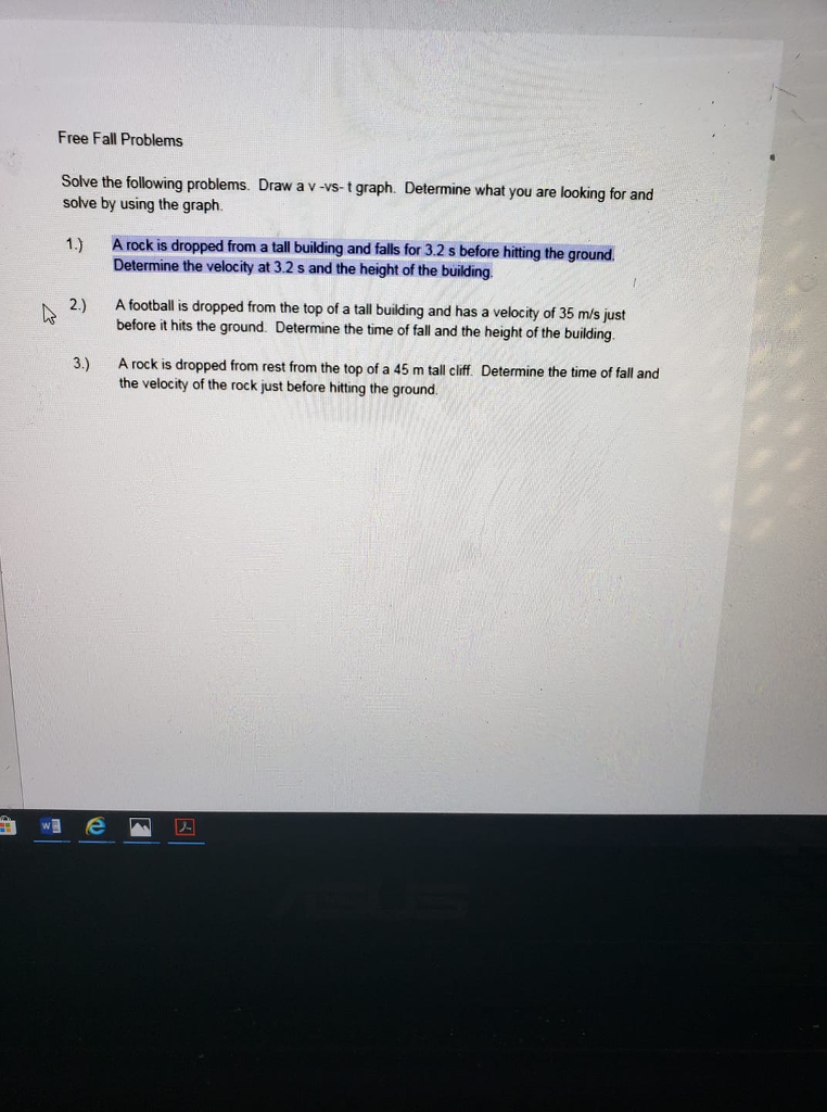 Solved Free Fall Problems Solve the following problems. Draw | Chegg.com
