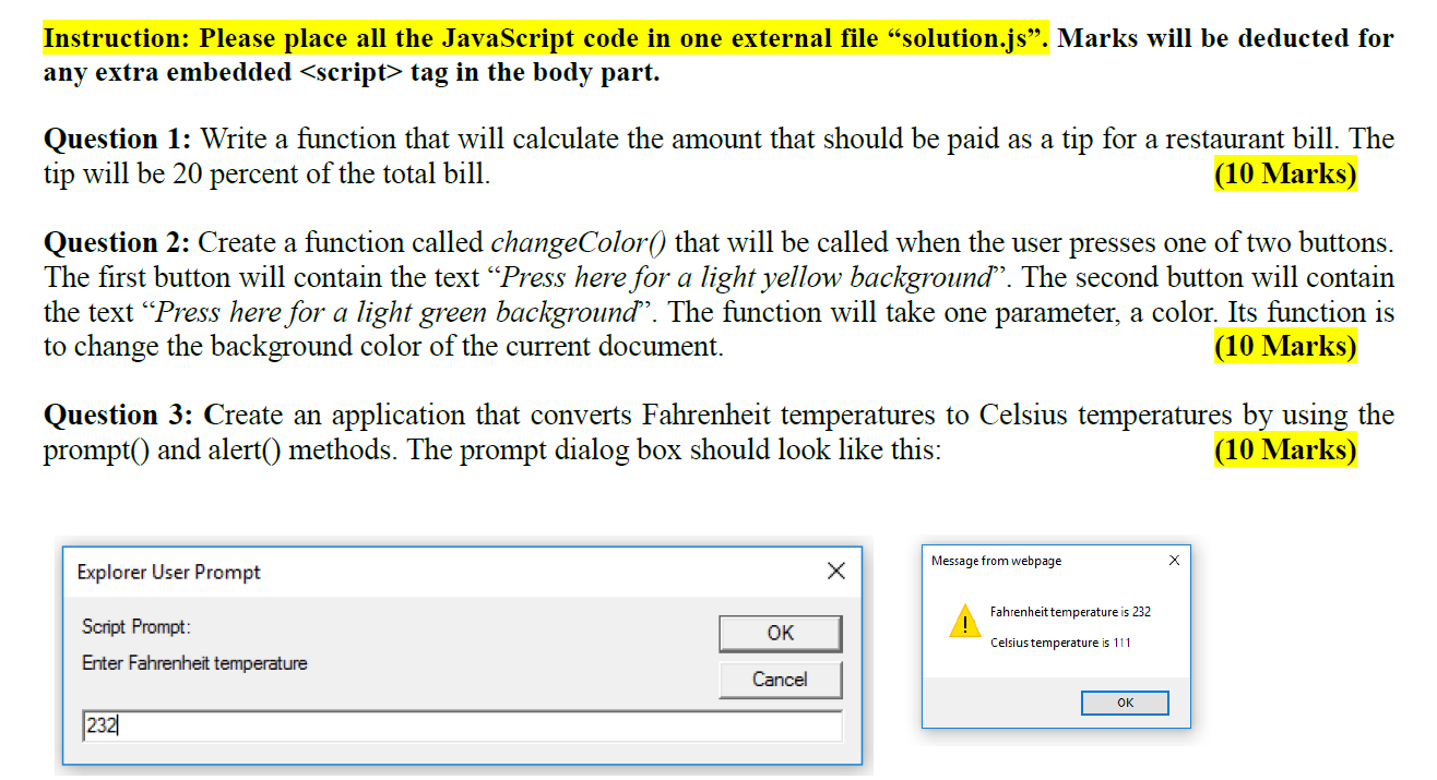 Solved Instruction: Please place all the JavaScript code in | Chegg.com