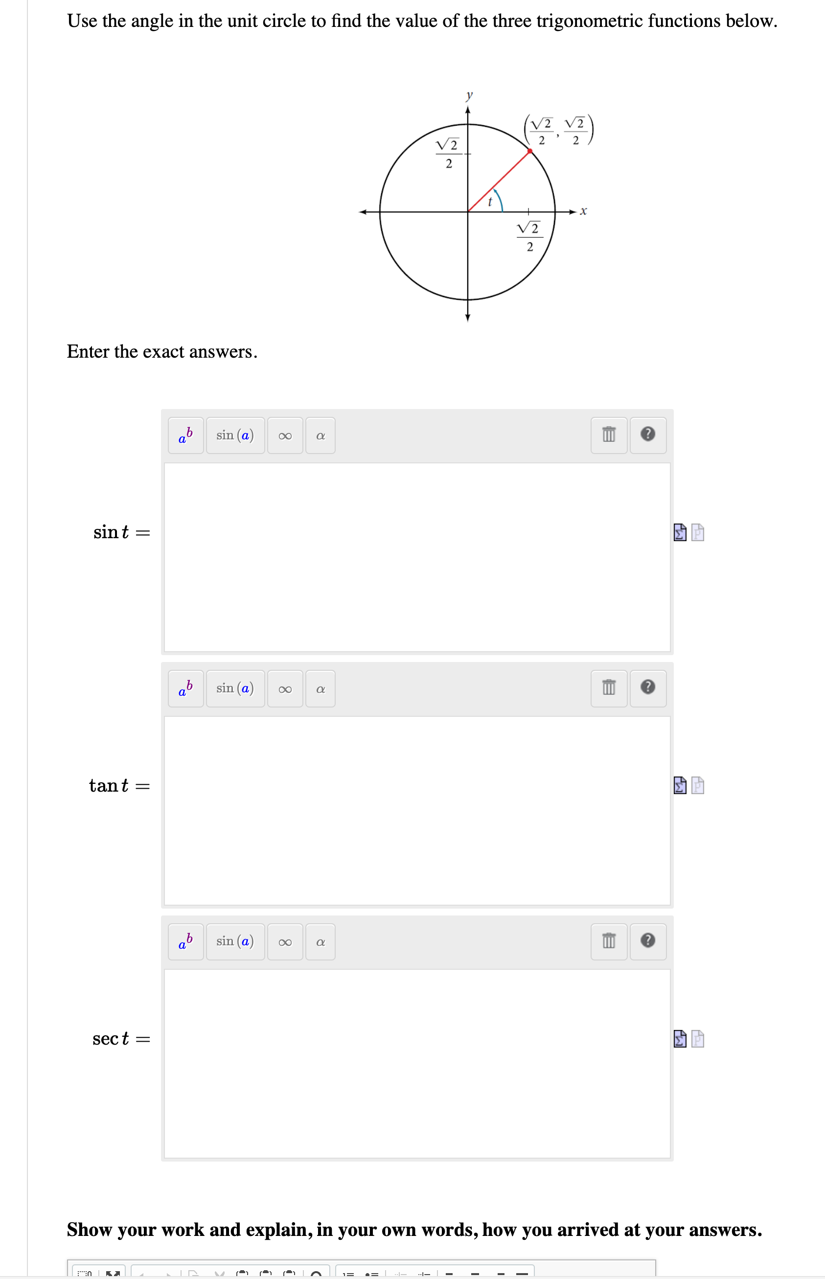 Solved Use the angle in the unit circle to find the value of | Chegg.com