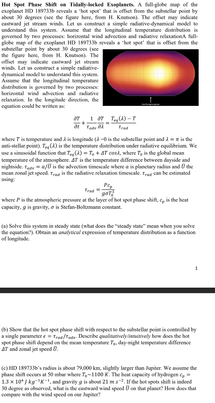 Solved Hot Spot Phase Shift on Tidally-locked Exoplanets. A | Chegg.com
