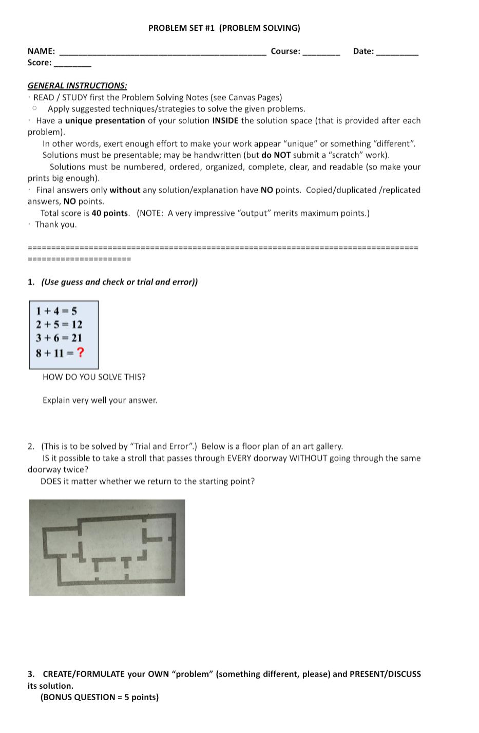Solved Problem Set 1 Problem Solving Course Date Name