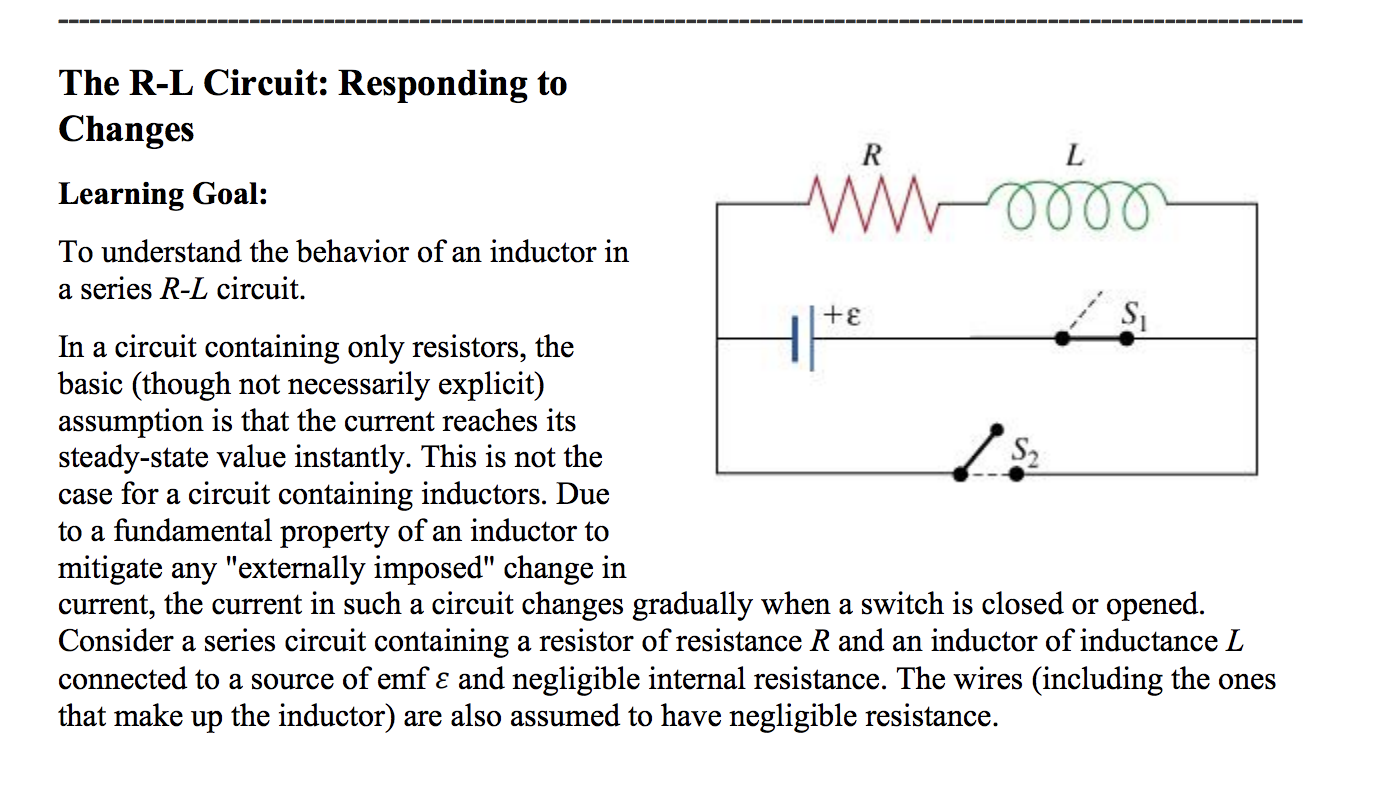Solved windoor The R-L Circuit: Responding to Changes | Chegg.com