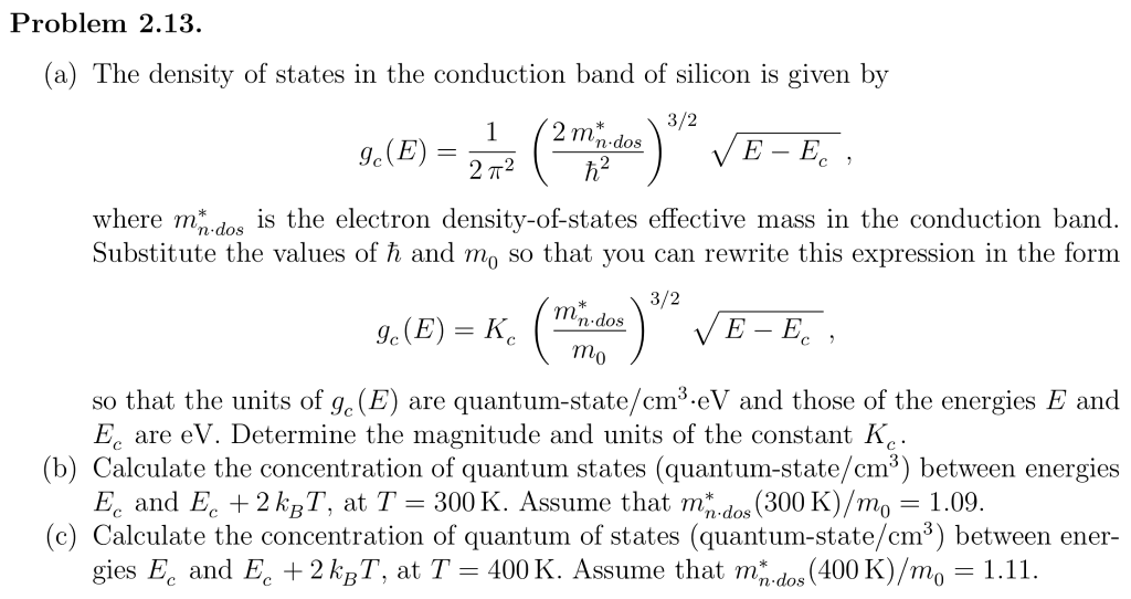 Solved Problem 2.13. (a) The density of states in the | Chegg.com