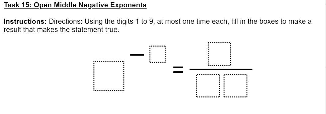 Solved Task 15: Open Middle Negative Exponents Instructions: | Chegg.com