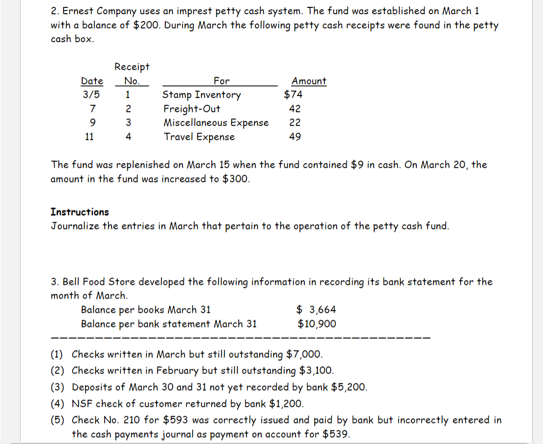 Solved 2. Ernest Company uses an imprest petty cash system. | Chegg.com