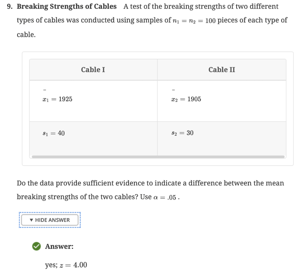 Solved Breaking Strengths of Cables A test of the breaking | Chegg.com
