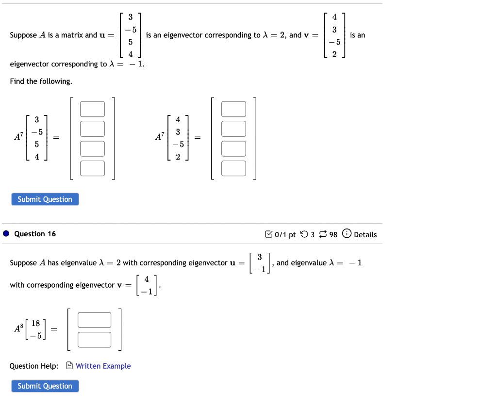 Solved 3 5 1 5 4 eigenvector corresponding to X = -1. Find | Chegg.com