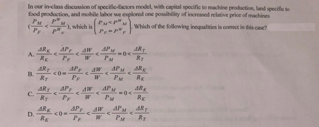 Solved In Our In Class Discussion Of Specific Factors Model