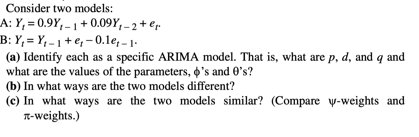 Solved Consider two models: A: Yt=0.9Yt−1+0.09Yt−2+et. 3: | Chegg.com