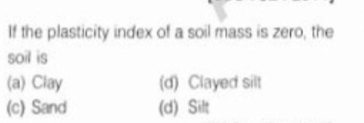 Solved If the plasticity index of a soil mass is zero, the | Chegg.com