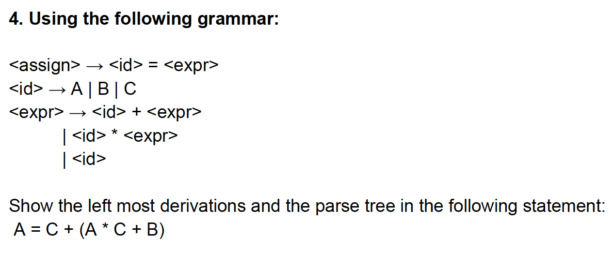 Solved 4. Using the following grammar: →=