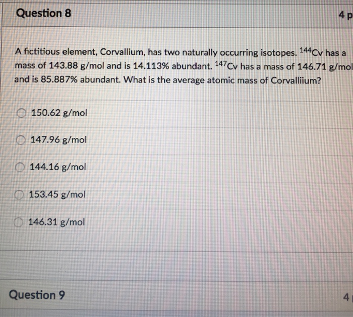 Solved A fictitious element, corvallium, has two naturally | Chegg.com
