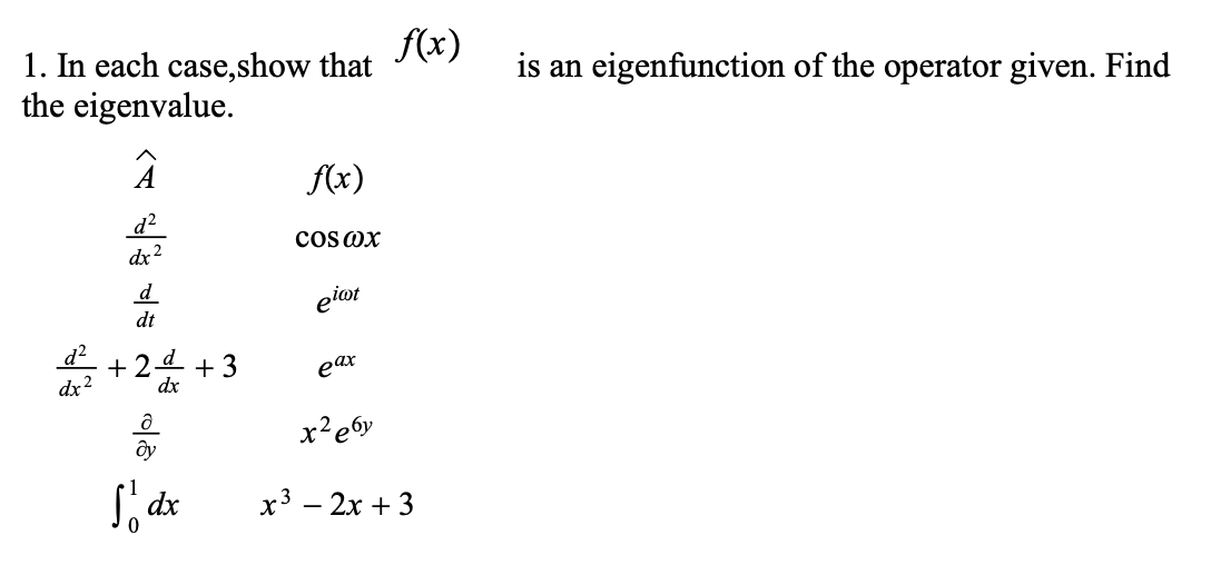 Solved Fx Is An Eigenfunction Of The Operator Given Find 