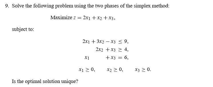 Solved 9. Solve the following problem using the two phases | Chegg.com