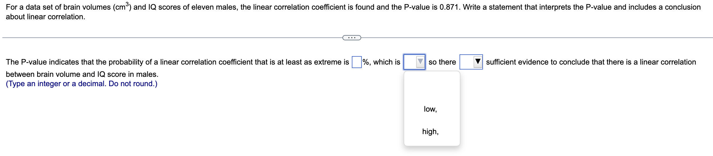 Solved about linear correlation. between brain volume and IQ | Chegg.com