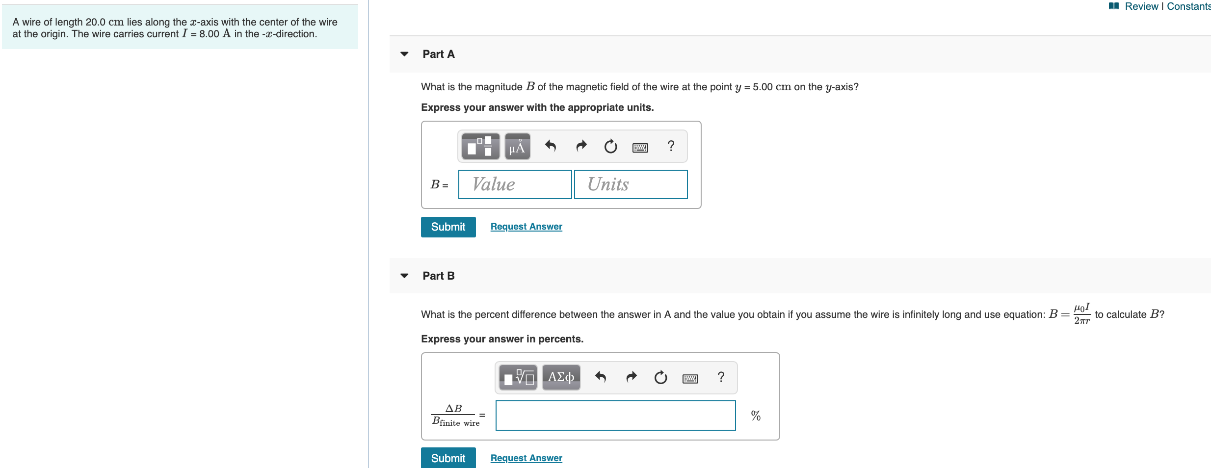 Solved Review | Constants A wire of length 20.0 cm lies | Chegg.com