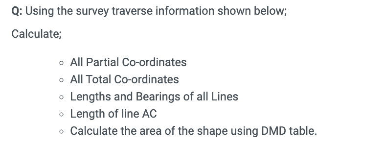 Solved Q: Using the survey traverse information shown below; | Chegg.com