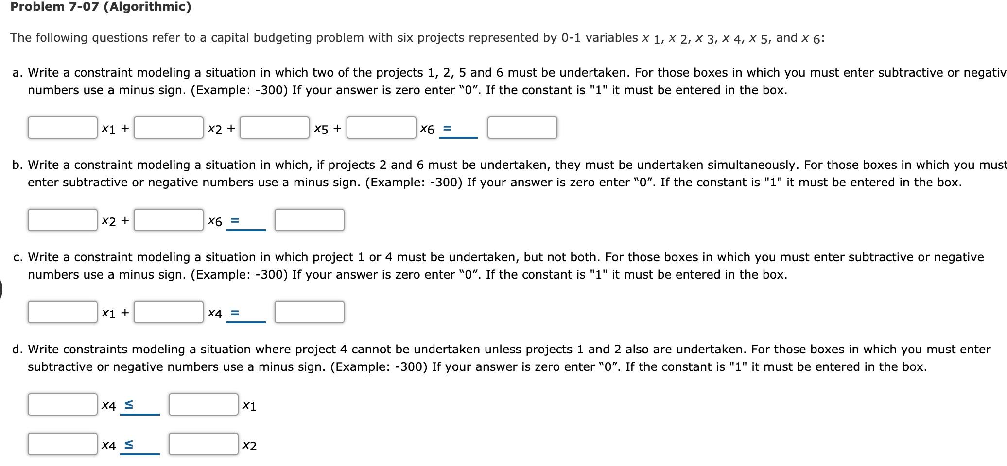 Solved Problem 7-07 (Algorithmic) The following questions | Chegg.com