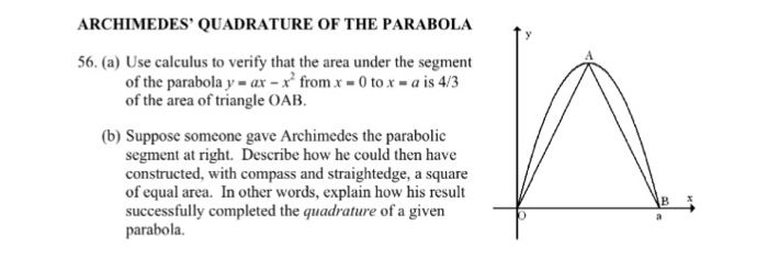 Solved ARCHIMEDES' QUADRATURE OF THE PARABOLA t 56. (a) Use | Chegg.com