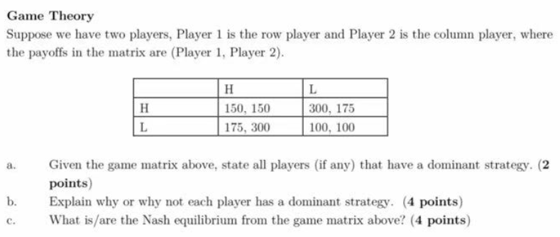 Solved Game Theory Suppose we have two players, Player 1 is | Chegg.com