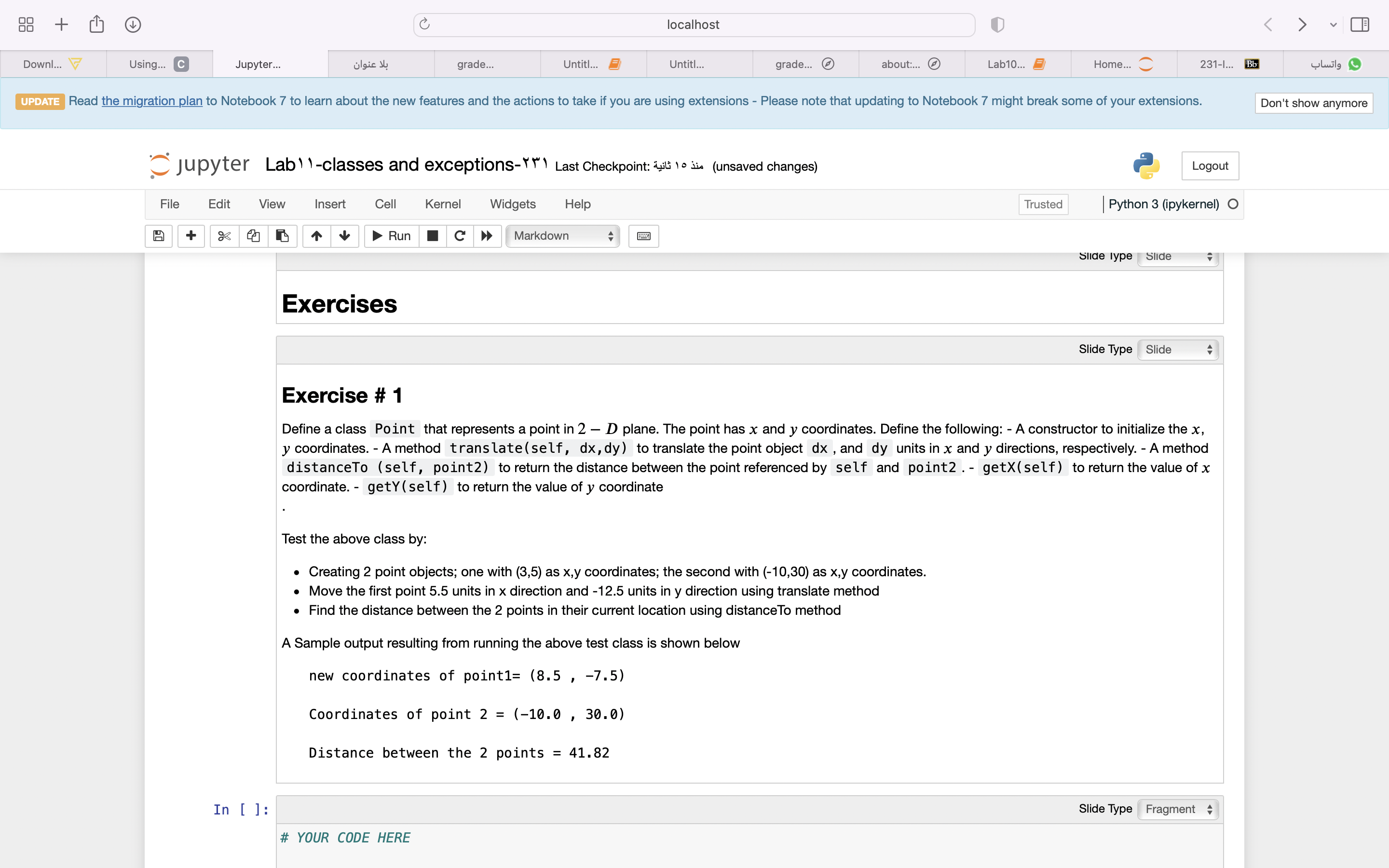Solved Exercise \# 1 Define a class Point that represents a | Chegg.com