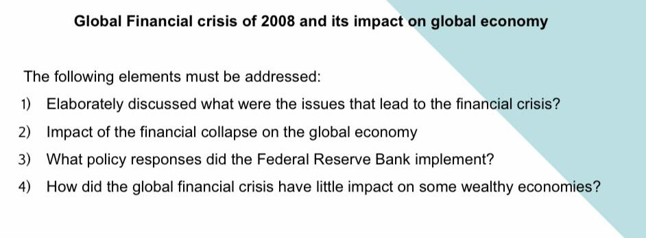 Solved Global Financial crisis of 2008 and its impact on | Chegg.com