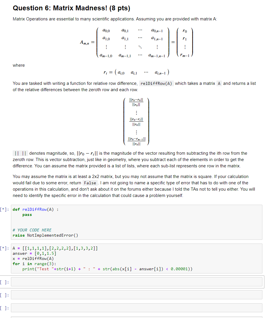 Solved Question 6: Matrix Madness! (8 pts) Matrix Operations | Chegg.com
