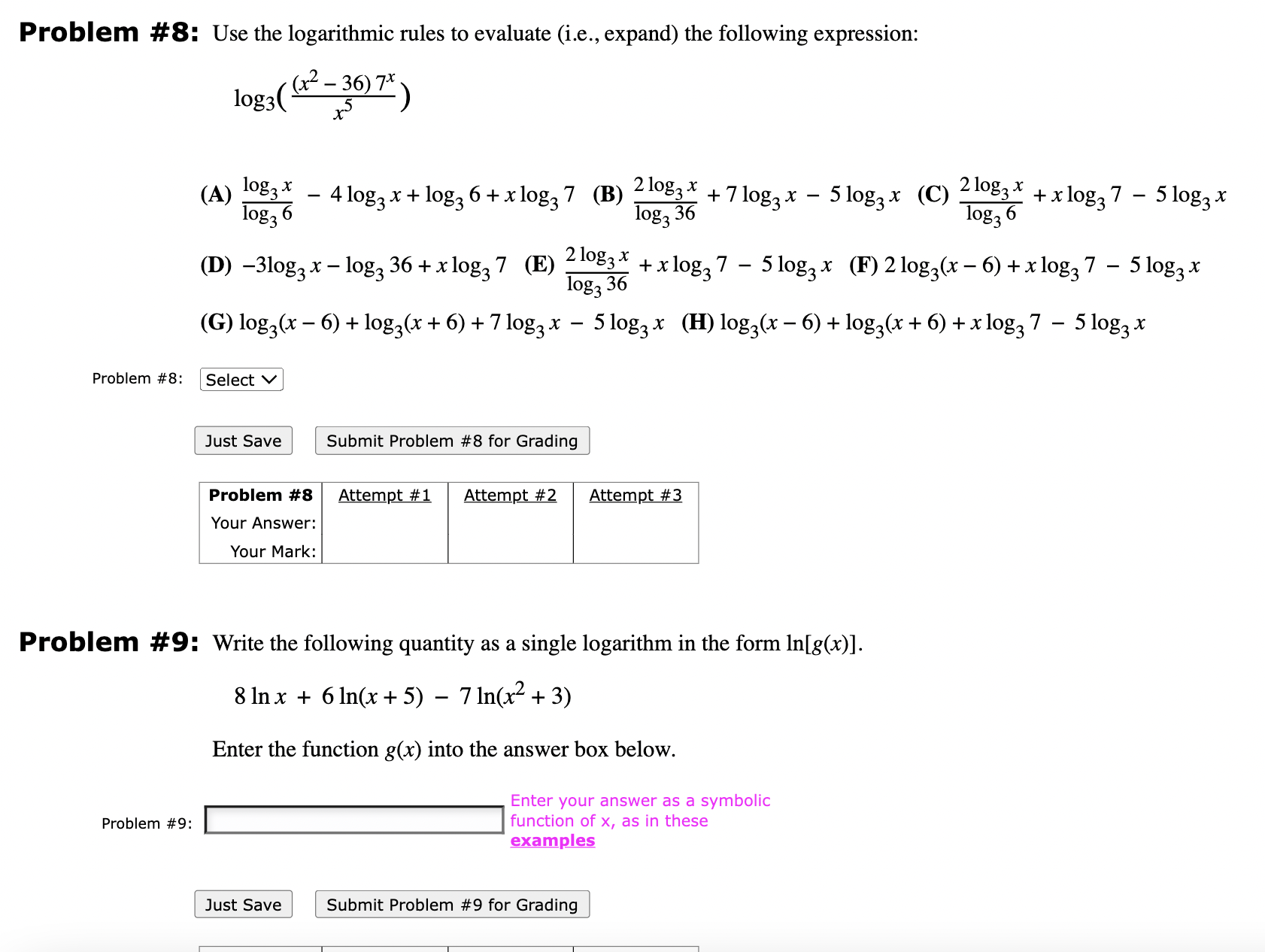Solved roblem \# 8: Use the logarithmic rules to evaluate | Chegg.com Solved roblem \# 8: Use the logarithmic rules to evaluate | Chegg.com