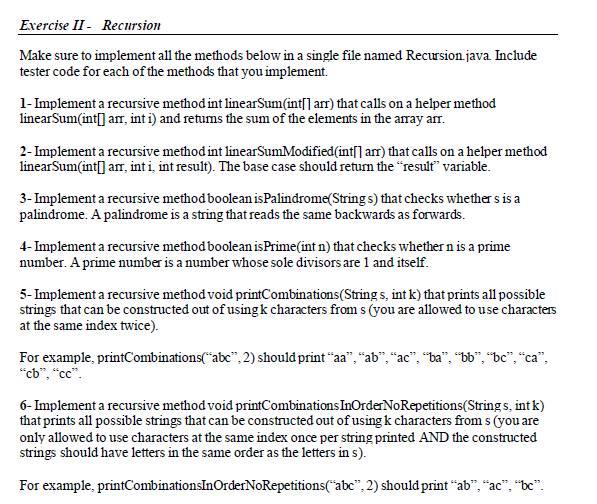 Solved Exercise Ii Recursion Make Sure To Implement All