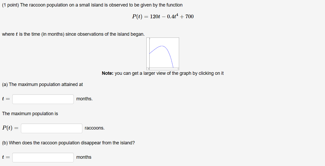 Solved ( 1 point) The raccoon population on a small island | Chegg.com