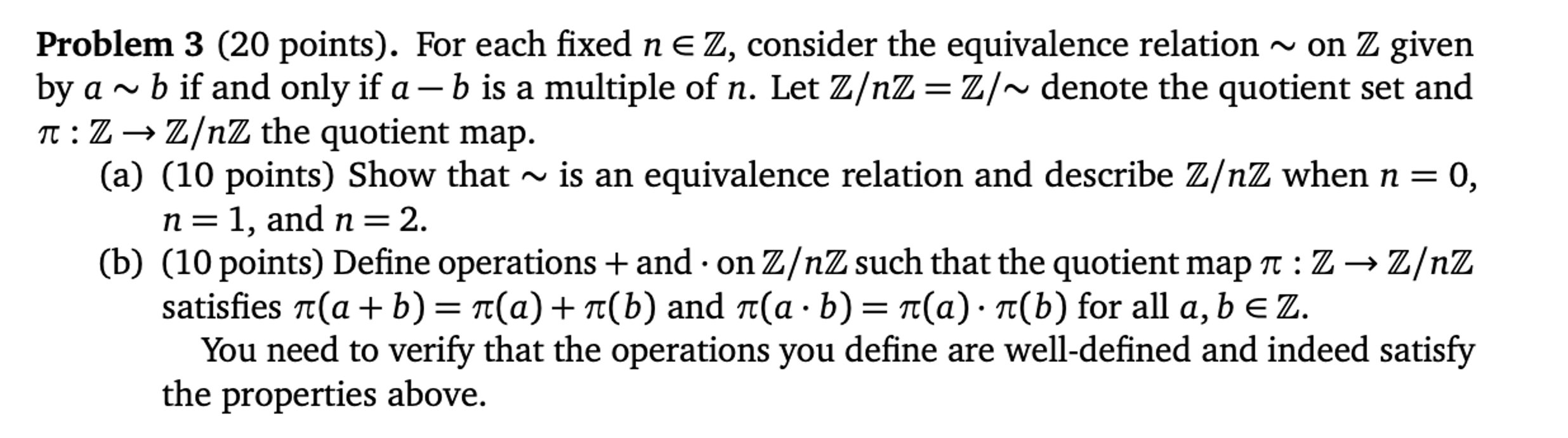 Solved Problem 3 (20 ﻿points). ﻿For each fixed ninZ, | Chegg.com