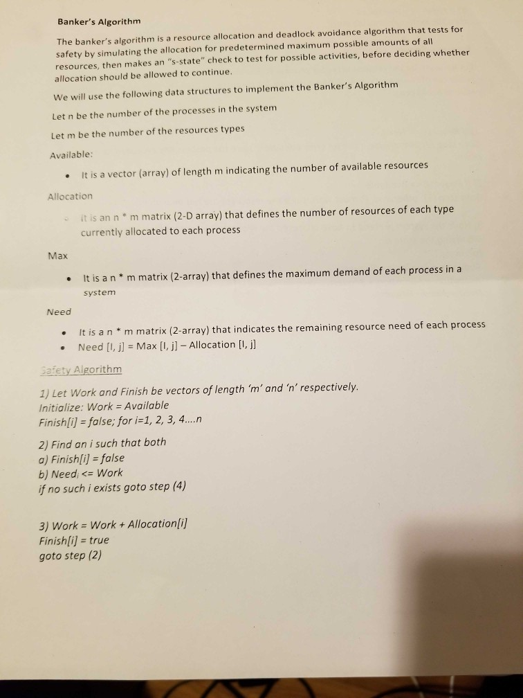 Solved Banker's Algorithm The banker's algorithm is a | Chegg.com