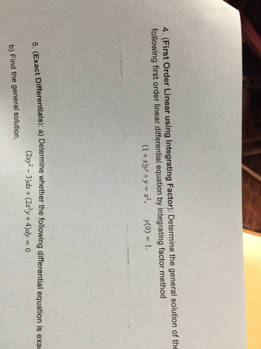 Solved First Order Linear Using Integrating Factor