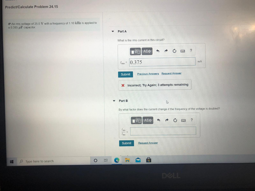 Solved Predict/Calculate Problem 24.15 IP An mms voltage of | Chegg.com