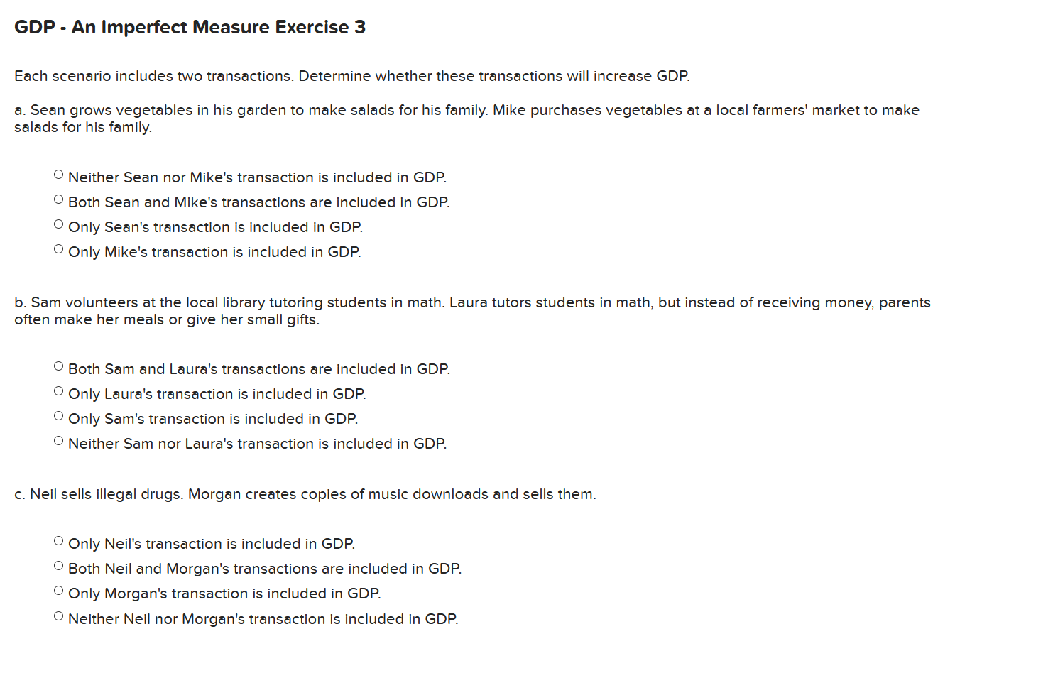 Solved GDP - An Imperfect Measure Exercise 3 Each scenario | Chegg.com