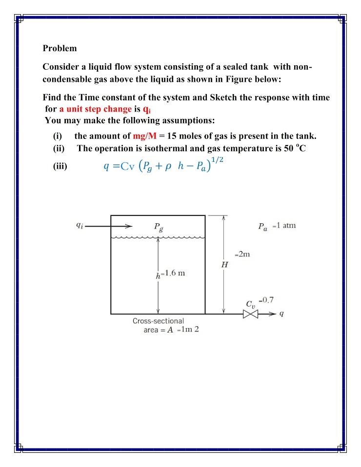 Problem Consider a liquid flow system consisting of a | Chegg.com