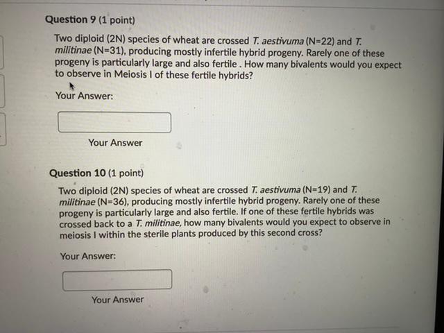 Solved An autotriploid plant has 21 chromosomes (3N=21). | Chegg.com