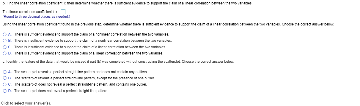 Solved b. Find the linear correlation coefficient, r, then | Chegg.com