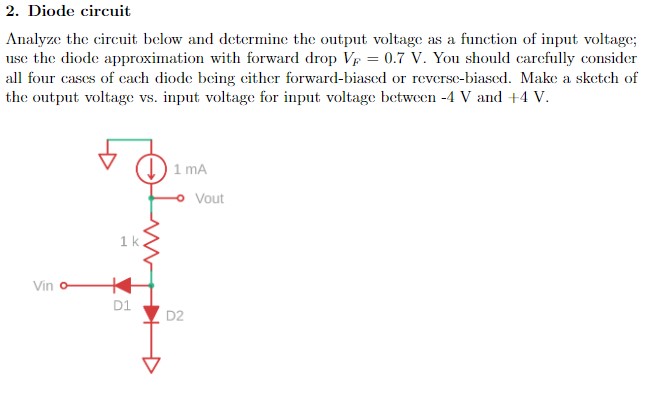 Solved Diode circuitAnalyze the circuit below and determine | Chegg.com