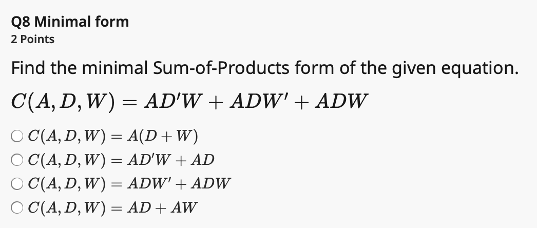 Solved Find the minimal Sum-of-Products form of the given | Chegg.com
