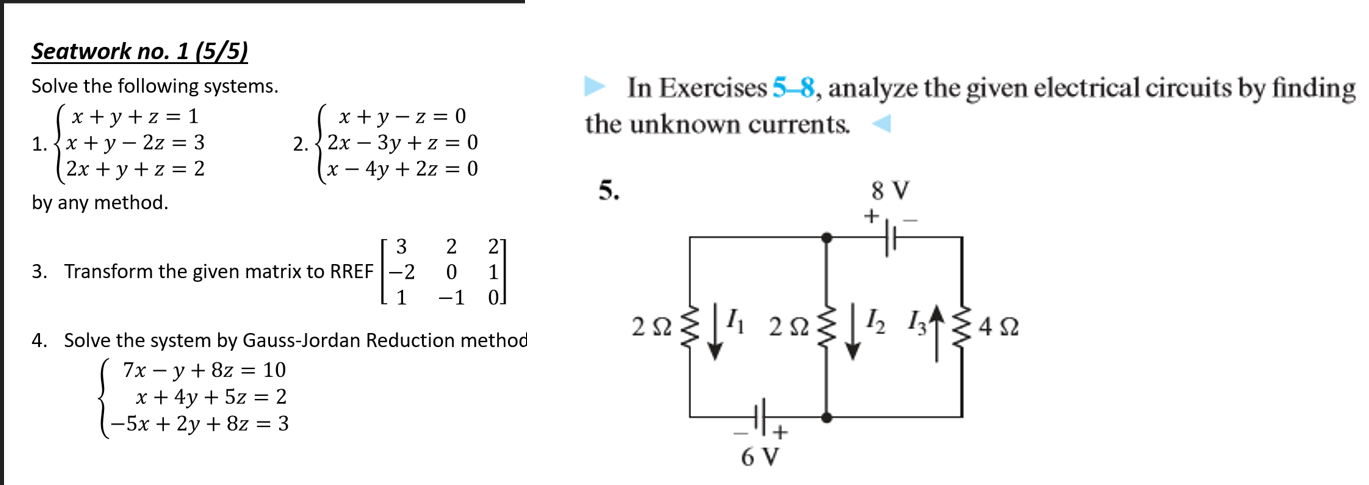 Solved Seatwork no. 1 (5/5) Solve the following systems. | Chegg.com