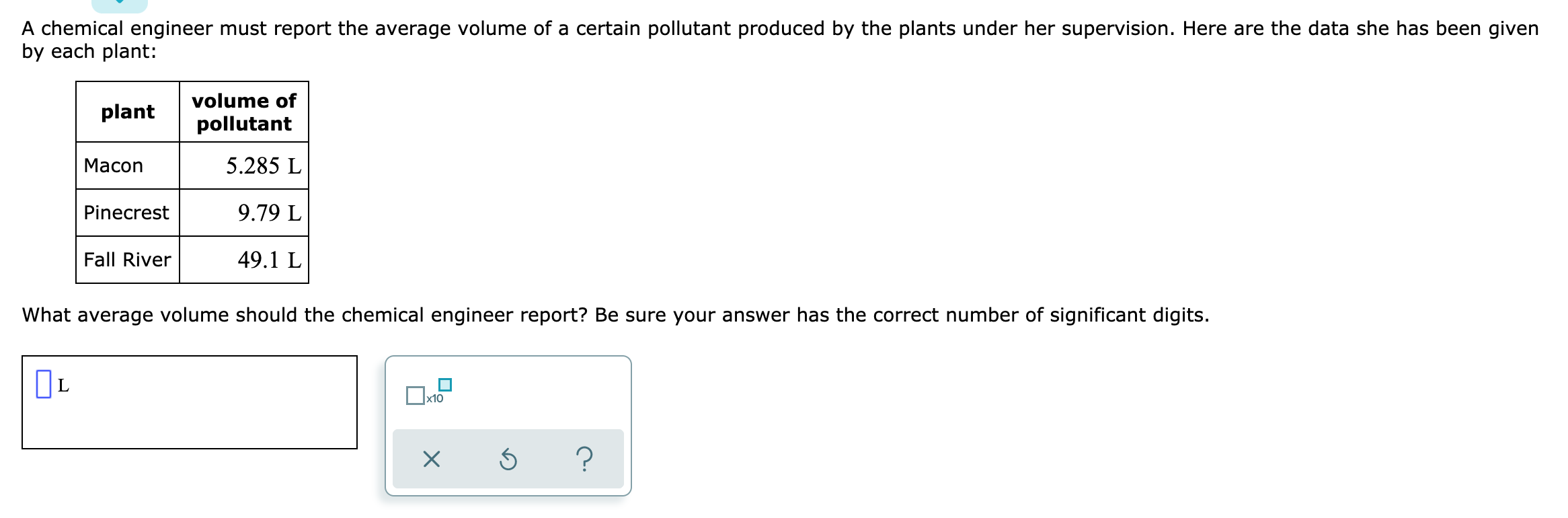 Solved A chemical engineer must report the average volume of | Chegg.com