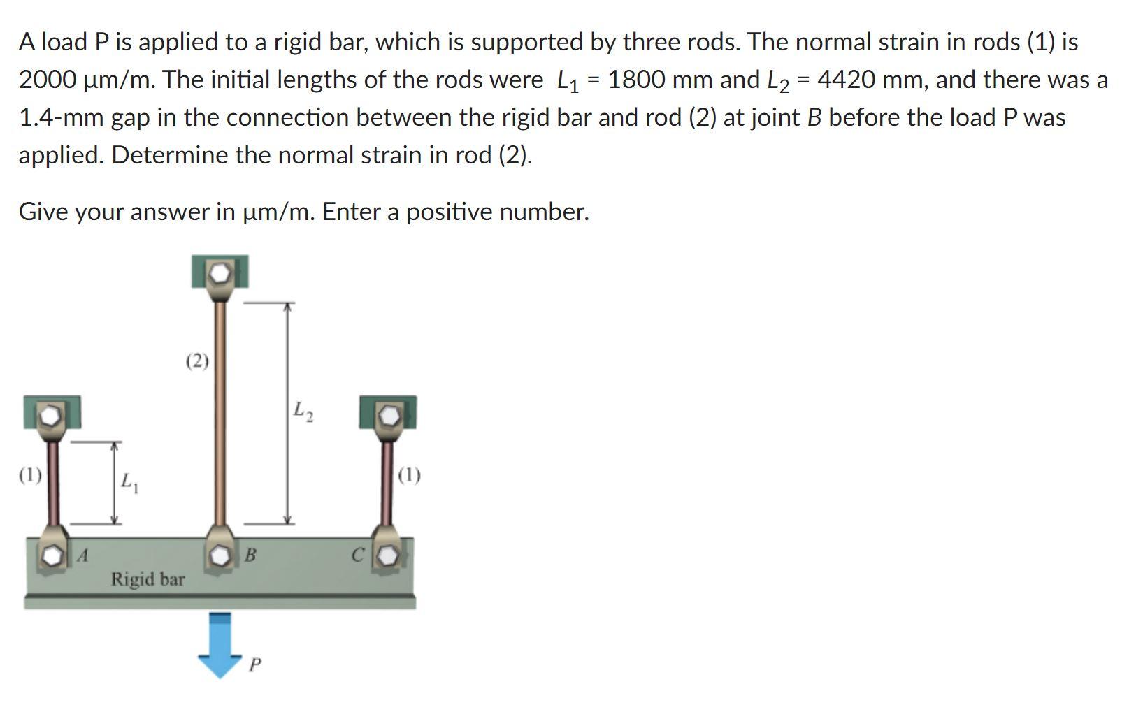 Solved A load P is applied to a rigid bar, which is | Chegg.com