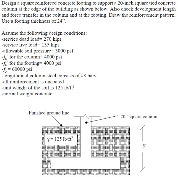Solved Design a square reinforced concrete footing to | Chegg.com