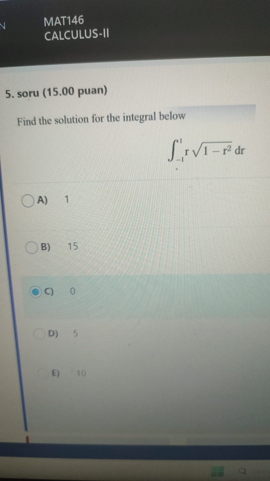Solved Find the solution for the integral below ∫−11r1−r2dr | Chegg.com