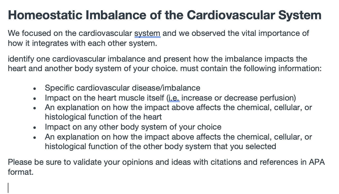 Solved Homeostatic Imbalance of the Cardiovascular System We | Chegg.com